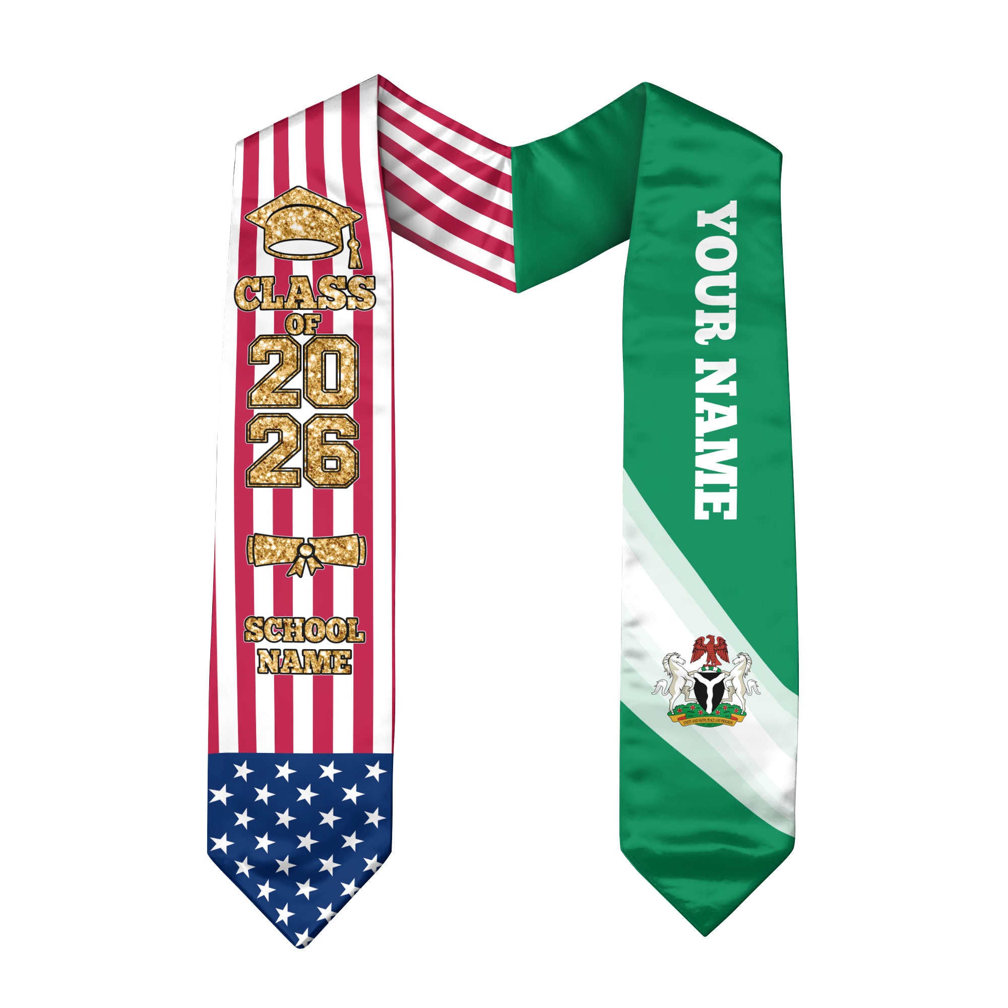 Customized Nigeria Graduation Stole with Nigerian Flag Highlight, Grad ...