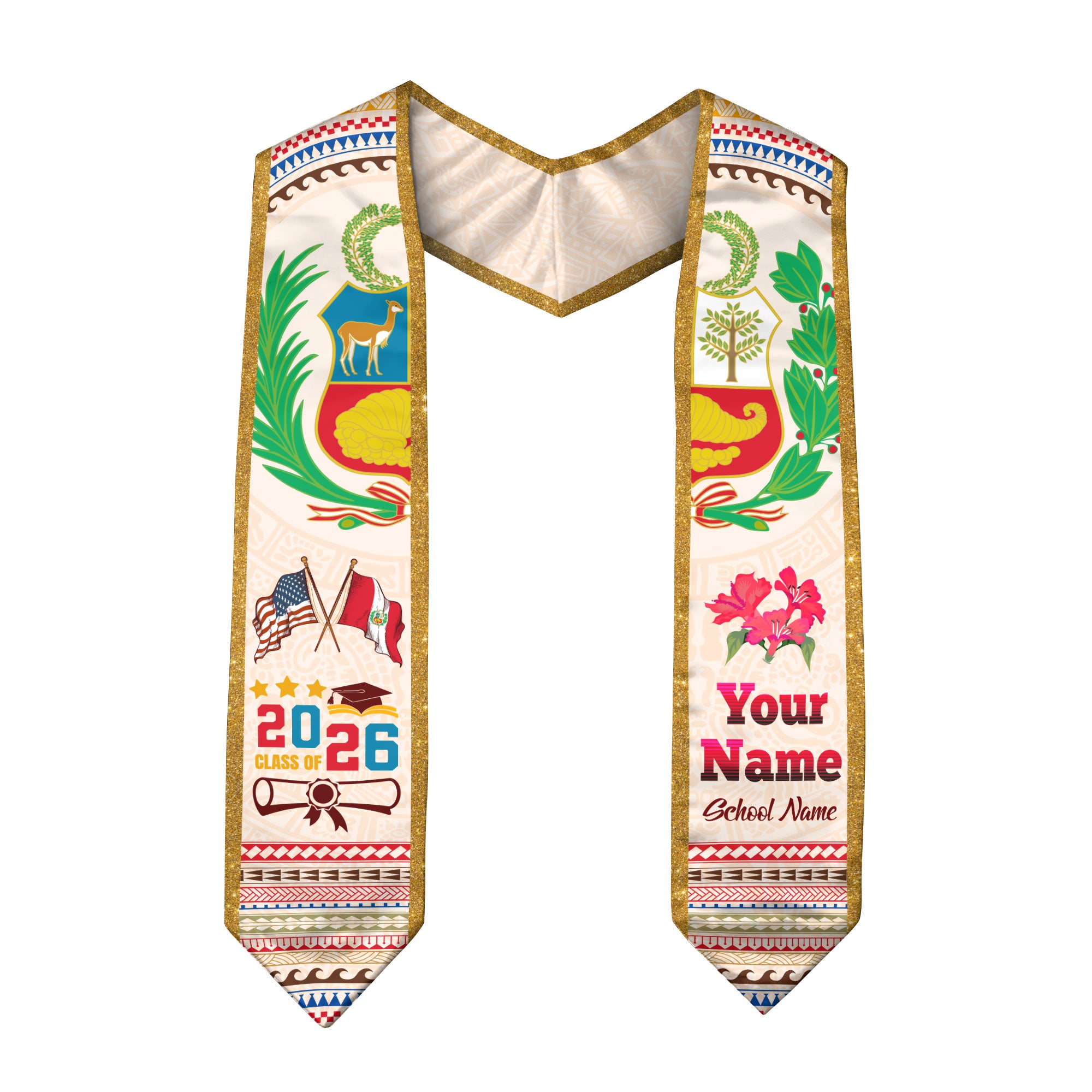 Peru Flag Graduation Stole 2026, Peruvian Grad Sash, Signature Finish ...