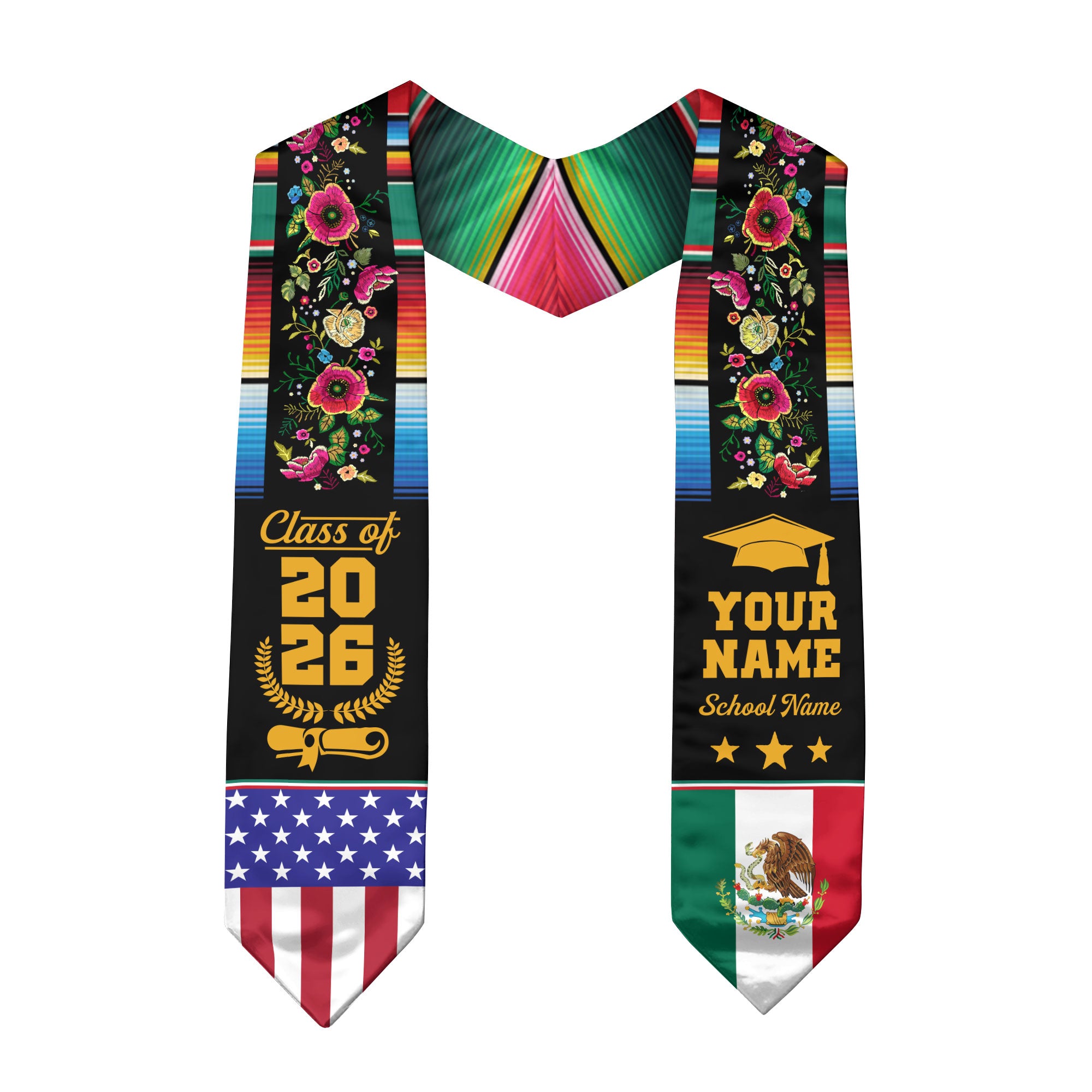 Mexico Flag Graduation Stole 2026, Mexican Graduation Sash, Optional D ...